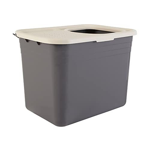 Amazon Basics Nonstick Top-Entry Cat Litter Box with Filter Lid, Large, Gray