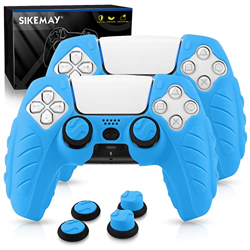 SIKEMAY Anti-Slip PS5 Controller Cover, Soft Silicone Protective Case for Playstation 5 Controller, PS5 Controller Skin for Playstation 5 DualSense Wireless Controller, 2 Pack with 4 x Thumb Grip Caps