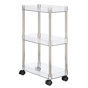 mDesign Slim Portable 3-Tier Household Rolling Storage Cart for Bathroom, Kitchen, Craft Room, Laundry Room, Office, and Kid's Playroom - 4 Rotating Wheels - Clear/Chrome