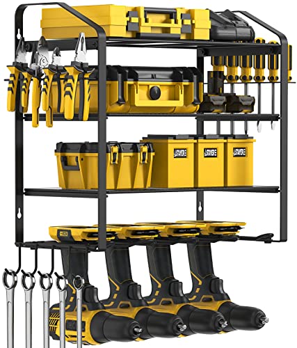 Venkuber Power Tool Organizer, Drill Holder Wall Mount, Garage Tool Organizers and Storage Heavy Duty Tool Shelf Rack