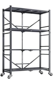 sayzh 4-tier shelves, foldable metal storage shelves for garage plant shoe pantry kitchen microwave, grey