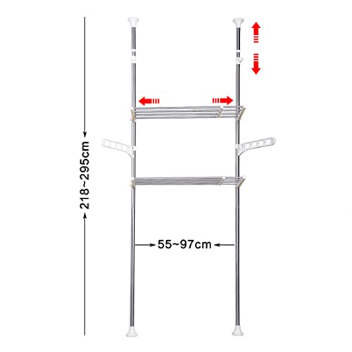 DAHOOMII Over The Toilet Storage Rack Above Washing Machine and Dryer Shelf Laundry Room Organizer 2-Tier Adjustable Bathroom Space Saver with 2 Hangers White