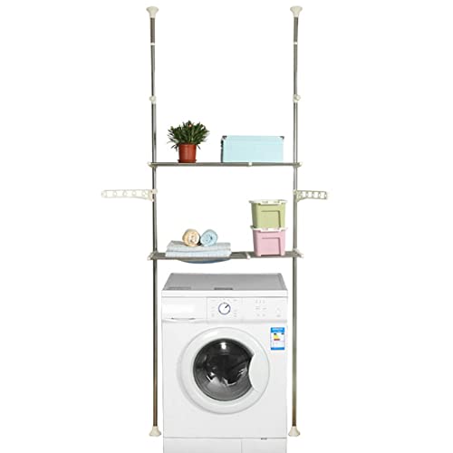 DAHOOMII Over The Toilet Storage Rack Above Washing Machine and Dryer Shelf Laundry Room Organizer 2-Tier Adjustable Bathroom Space Saver with 2 Hangers White