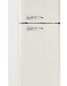 Frigidaire EFR756-CREAM EFR756, 2 Door Apartment Size Retro Refrigerator with Top Freezer, Chrome Handles, 7.5 cu ft, Cream & COMFEE' CM-M092AAT Retro Microwave with 9 Preset Programs, 0.9 cu.ft,