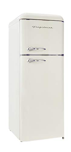 Frigidaire EFR756-CREAM EFR756, 2 Door Apartment Size Retro Refrigerator with Top Freezer, Chrome Handles, 7.5 cu ft, Cream & COMFEE' CM-M092AAT Retro Microwave with 9 Preset Programs, 0.9 cu.ft,