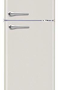 Frigidaire EFR756-CREAM EFR756, 2 Door Apartment Size Retro Refrigerator with Top Freezer, Chrome Handles, 7.5 cu ft, Cream & COMFEE' CM-M092AAT Retro Microwave with 9 Preset Programs, 0.9 cu.ft,