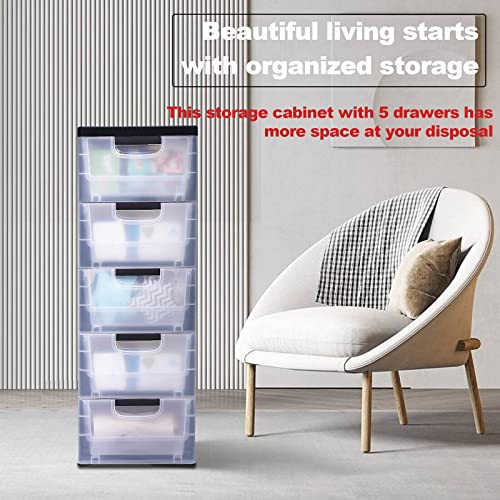 5 Storage Cart,Closet Organizers and Storage, Storage Cabinet,Tall Drawer,Chest Shelves Shoe Clothing Rack,Black Frame/Clear Drawers Bathroom Kitchen Pantry Garage Organizer Home Essentials