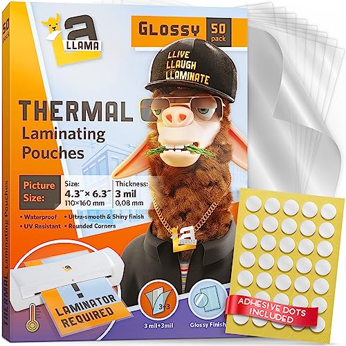 Thermal Laminating Pouches, 4.3 x 6.3 Inches, 3 Mil Thick, 50 Pack, Suited for Picture Size Laminating Sheets 4 x 6