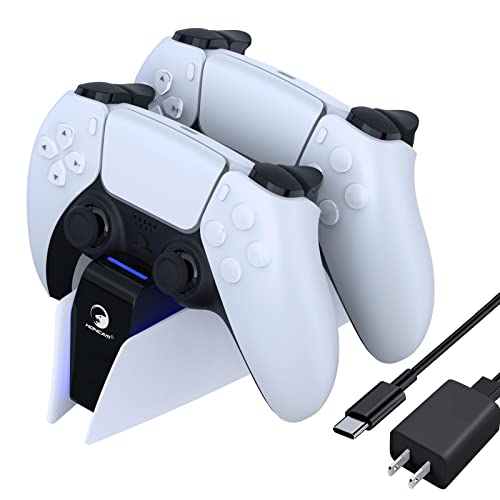 Ps5 Controller Charging Station,Playstation 5 Controller with Fast Switch Dock AC Adapter,DualSense Controller Station ps5 Stand,Playstation 5 Accessories Dock with LED Charging Display HONCAM-White