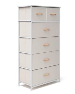 vredhom tall dresser organizer, 6 drawers dresser fabric storage closets storage units organizer tower steel frame wooden top for bedroom, hallway,nursery, entryway(beige)