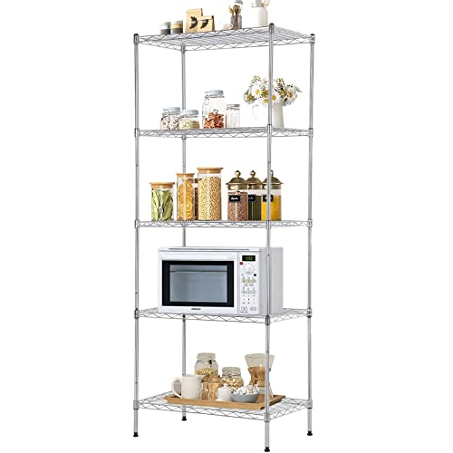 Wire Shelving Unit, NSF 5-Tier Shelf Utility Steel Commercial Grade Storage Shelves 24" L x 14" W x 60" H Heavy Duty Metal Shelves Organizer Rack with Leveling Feet for Kitchen Office Garage, Chrome