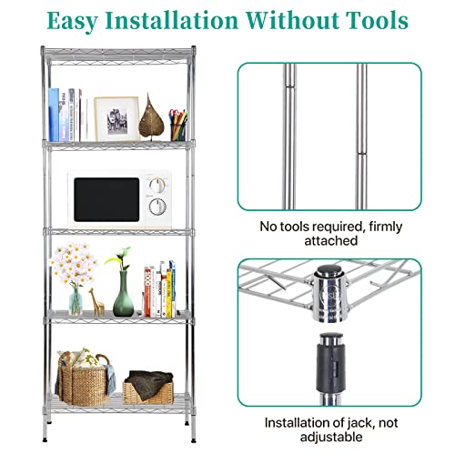 Wire Shelving Unit, NSF 5-Tier Shelf Utility Steel Commercial Grade Storage Shelves 24" L x 14" W x 60" H Heavy Duty Metal Shelves Organizer Rack with Leveling Feet for Kitchen Office Garage, Chrome