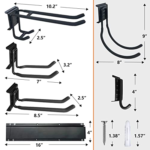 Tappio 12PCS Tool Storage Rack, Wall Mount Tool Organizer, 48inch with 11 Adjustable Hooks uper Heavy Duty Steel Garden Tool Organizer Wall Holders