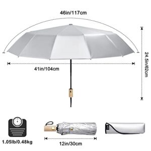 G4Free 46 Inch UPF 50+ UV Protection Large Travel Umbrella with Wooden Handle, 15 Fibreglass Ribs Super Windproof Sun Blocking Folding Umbrella Auto Open Close (Lake Blue)