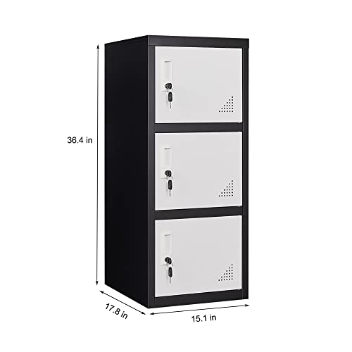 ZONLESON Metal Locker Storage Cabinet for School, Gym, Home, Office Employee Lock Box,Steel Organizer with 3 Doors & Keys,Steel Storage Cabinet