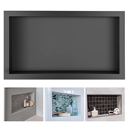 Suteck Shower Niche, 12"x24" Shower Niches Ready for Tile,Stainless Steel Shower Shelf Insert Niches for Tile Showers,Single Niche Tile Recessed for Bedroom,Living Room,Toile,Bathroom Storage Black