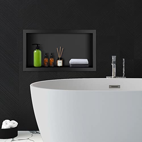 Suteck Shower Niche, 12"x24" Shower Niches Ready for Tile,Stainless Steel Shower Shelf Insert Niches for Tile Showers,Single Niche Tile Recessed for Bedroom,Living Room,Toile,Bathroom Storage Black