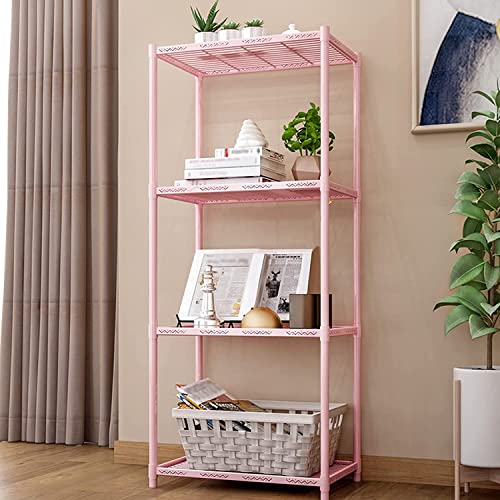 MUBOYI Multifunction Shelves Bathroom Floor-Standing Shelves Metal Corner Stand Living Room 4-Layer Kitchen Sundries Storage Shelf Flower Pot Stand 120CM,Pink