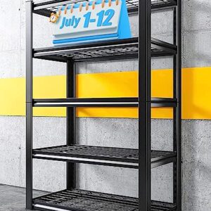 REIBII Garage Shelving Heavy Duty Garage Storage Shelves Holds 2000LBS, Adjustable Metal Shelves for Storage Industrial Shelving Unit Storage Shelf Rack for Basement 36" W x 16" D x 72" H Black