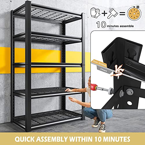 REIBII Garage Shelving Heavy Duty Garage Storage Shelves Holds 2000LBS, Adjustable Metal Shelves for Storage Industrial Shelving Unit Storage Shelf Rack for Basement 36" W x 16" D x 72" H Black