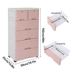 Pink Plastic Storage Cabinet with 6 Drawers and Lock, Wheels, and Large Capacity - Ideal for Small Spaces, Easy to Assemble and Clean - Perfect for Bedroom, Nursery, and Playroom Organization