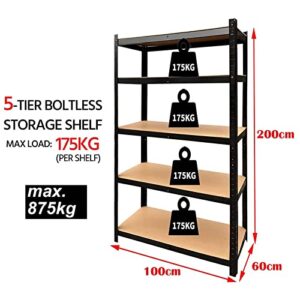 5 Tier Storage Shelve Heavy Duty Metal Shelving Units, Bolt-free Assembly, 80H x 40W x 20D inch, Adjustable Utility Shelf Steel Storage Rack with Durable MDF Boards for Garage Kitchen Bedroom (Black)