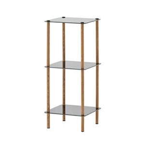 ikloo 3-tier metal & glass black shelf, shelving display rack, open glass shelves; multifunctional freestanding storage for living room, bathroom, home office, hallway, bedroom organization rack.