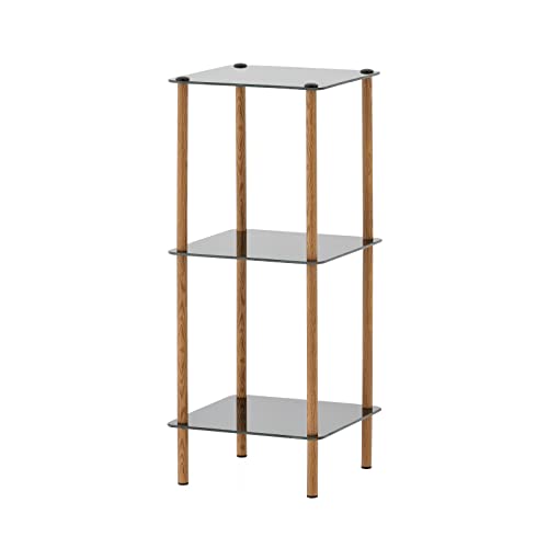 ikloo 3-Tier Metal & Glass Black Shelf, Shelving Display Rack, Open Glass Shelves; Multifunctional Freestanding Storage for Living Room, Bathroom, Home Office, Hallway, Bedroom Organization Rack.