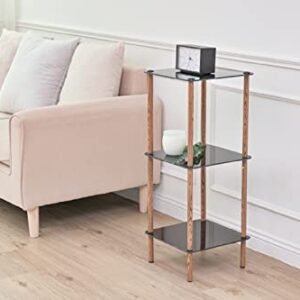 ikloo 3-Tier Metal & Glass Black Shelf, Shelving Display Rack, Open Glass Shelves; Multifunctional Freestanding Storage for Living Room, Bathroom, Home Office, Hallway, Bedroom Organization Rack.