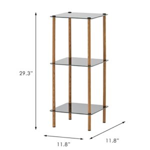 ikloo 3-Tier Metal & Glass Black Shelf, Shelving Display Rack, Open Glass Shelves; Multifunctional Freestanding Storage for Living Room, Bathroom, Home Office, Hallway, Bedroom Organization Rack.