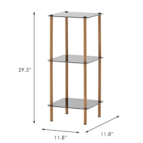 ikloo 3-Tier Metal & Glass Black Shelf, Shelving Display Rack, Open Glass Shelves; Multifunctional Freestanding Storage for Living Room, Bathroom, Home Office, Hallway, Bedroom Organization Rack.