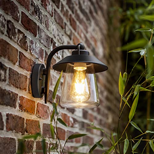 LUTEC Outdoor Indoor Wall Lantern, Farmhouse Barn Wall Sconce Lighting Fixture,Matte Black Finish Anti-Rust Wall Mount Light, Waterproof Wall lamp with Clear Glass for Porch, Exterior, Patio