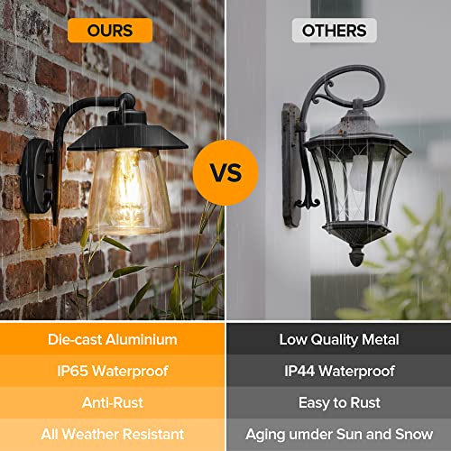 LUTEC Outdoor Indoor Wall Lantern, Farmhouse Barn Wall Sconce Lighting Fixture,Matte Black Finish Anti-Rust Wall Mount Light, Waterproof Wall lamp with Clear Glass for Porch, Exterior, Patio