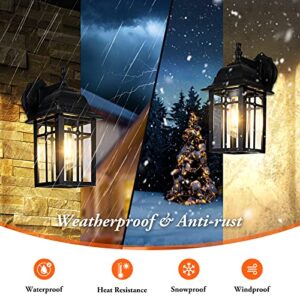 2-Pack Outdoor Wall Lanterns, Exterior Wall Sconce Light Fixture, Waterproof Anti-Rust Aluminum Porch Lights, Clear Glass Black Wall Mount Lighting, E26 Socket Wall Lamps for House(Bulb not Included)