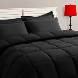 taimit black queen size comforter set - 7 pieces, bed in a bag bedding sets with all season soft quilted warm fluffy reversible comforter,flat sheet,fitted sheet,2 pillow shams,2 pillowcases