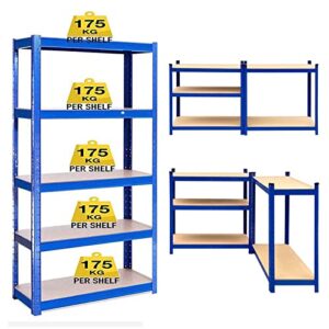 60" heavy duty shelving unit metal shelve, 5 tier multi-use steel storage rack, bolt-free assembly, adjustable garage storage utility shelf with durable mdf boards for home office kitchen, blue