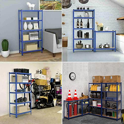 60" Heavy Duty Shelving Unit Metal Shelve, 5 Tier Multi-Use Steel Storage Rack, Bolt-free Assembly, Adjustable Garage Storage Utility Shelf with Durable MDF Boards for Home Office Kitchen, Blue