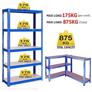 60" Heavy Duty Shelving Unit Metal Shelve, 5 Tier Multi-Use Steel Storage Rack, Bolt-free Assembly, Adjustable Garage Storage Utility Shelf with Durable MDF Boards for Home Office Kitchen, Blue