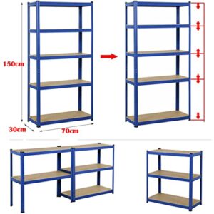 60" Heavy Duty Shelving Unit Metal Shelve, 5 Tier Multi-Use Steel Storage Rack, Bolt-free Assembly, Adjustable Garage Storage Utility Shelf with Durable MDF Boards for Home Office Kitchen, Blue