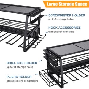 Kayfia Power Tool Organizer Wall Mounted 3 Layer Heavy Duty 160 Lbs Limit Tool Organizers and Storage Separate Drill Holder Utility Racks with Screwdriver/Plier/Hammer/Bit Holder for Garage Workshop