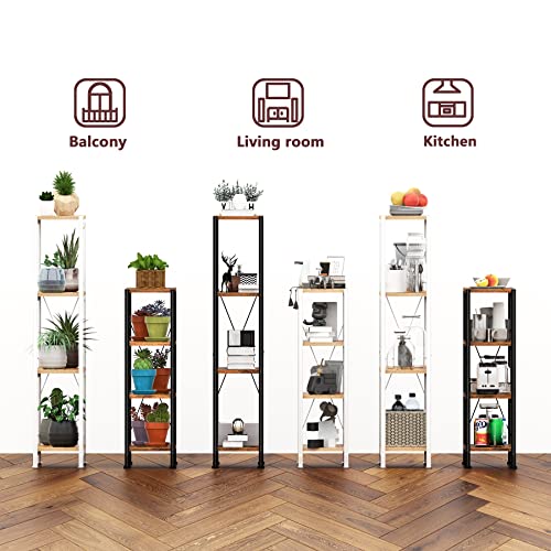 4 Tier Storage Shelves Plus Narrow Shelf Unit Metal Shelves Shelf Free Standing Shelf Organisers Modern Shelf Ladder Shelf Bookshelf for Bathroom Kitchen Bedroom Hallway Steel & Wooden White & Beige