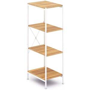 4 Tier Storage Shelves Narrow Shelf Unit Metal Shelves Shelf Free Standing Shelf Organisers Modern Shelf Ladder Shelf Bookshelf for Bathroom Kitchen Bedroom Hallway Steel & Wooden White & Beige