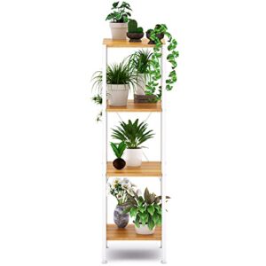 4 Tier Storage Shelves Narrow Shelf Unit Metal Shelves Shelf Free Standing Shelf Organisers Modern Shelf Ladder Shelf Bookshelf for Bathroom Kitchen Bedroom Hallway Steel & Wooden White & Beige