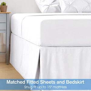 BYSURE 8 Pieces Full/Queen Comforter Sets with Sheets, White Pinch Pleated Oversize Bed in A Bag, Full/Queen Size Microfiber Comforters, Sheets, Pillowcases, Bedskirt & Shams, Big Kids Bedding Set