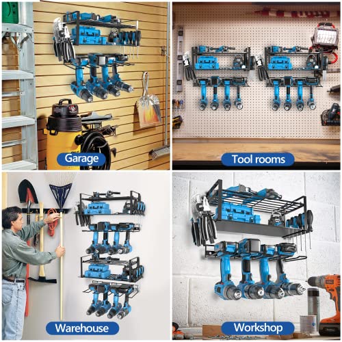 Warmodern 2Pack Power Tool Organizer, Wall Mount Garage Tool Organizers and Storage, 3 Layers Heavy Duty Drill Holder for Garage, Workshop,Father's Day Gift