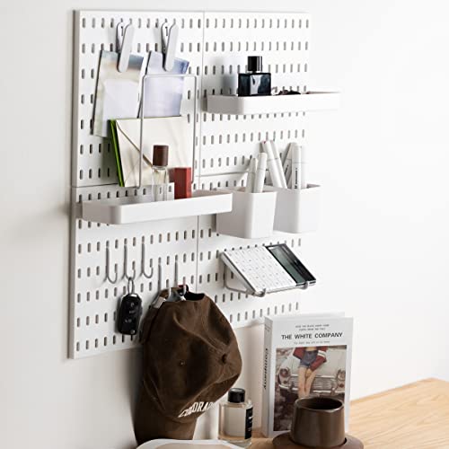 MULSAME Pegboard Combination Kit, Wall Mounted Storage Set with 4 Pegboards & 14 Accessories Hanging, White Peg Boards Organizer for Walls Display, Crafts Organization, Kitchen Organizer, 22" x 22"