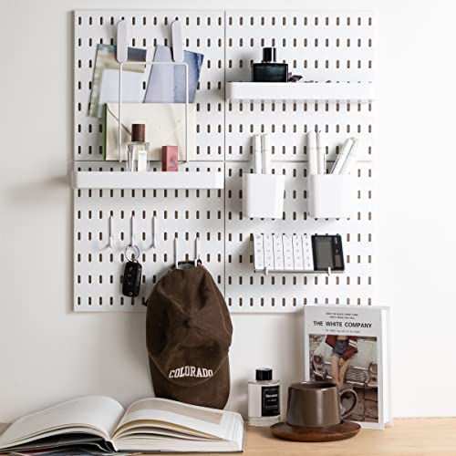 MULSAME Pegboard Combination Kit, Wall Mounted Storage Set with 4 Pegboards & 14 Accessories Hanging, White Peg Boards Organizer for Walls Display, Crafts Organization, Kitchen Organizer, 22" x 22"