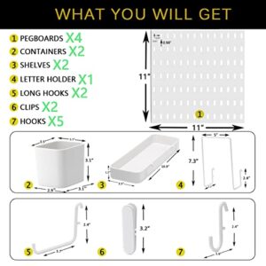 MULSAME Pegboard Combination Kit, Wall Mounted Storage Set with 4 Pegboards & 14 Accessories Hanging, White Peg Boards Organizer for Walls Display, Crafts Organization, Kitchen Organizer, 22" x 22"