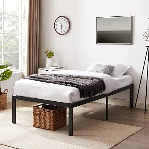 VECELO 16 Inch Twin Metal Platform Tall Bed Frame,Heavy Duty Steel Slat/Easy Assembly Mattress Foundation/No Box Spring Needed