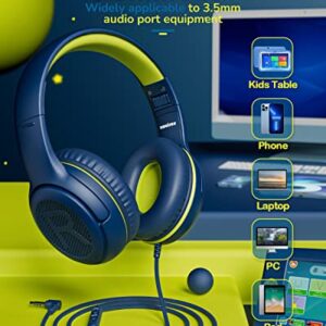 Kids Headphones for School Toddler Wired with Microphone Plug in Bulk Boys Headset Girls 3+ Year Old Blue Green shareport Phones Teen Volume Control Airplane Two People Childrens Babies Over Ear